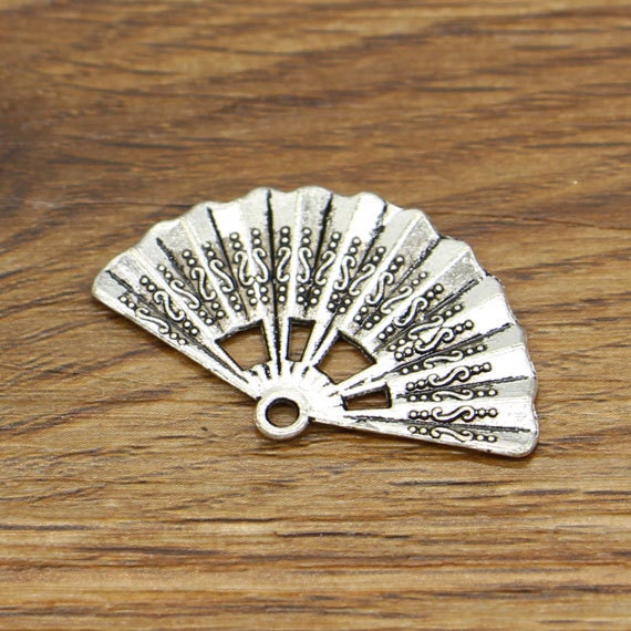 15pcs Large Fan Charms Pendants Antique Silver Tone 34x21mm | Etsy