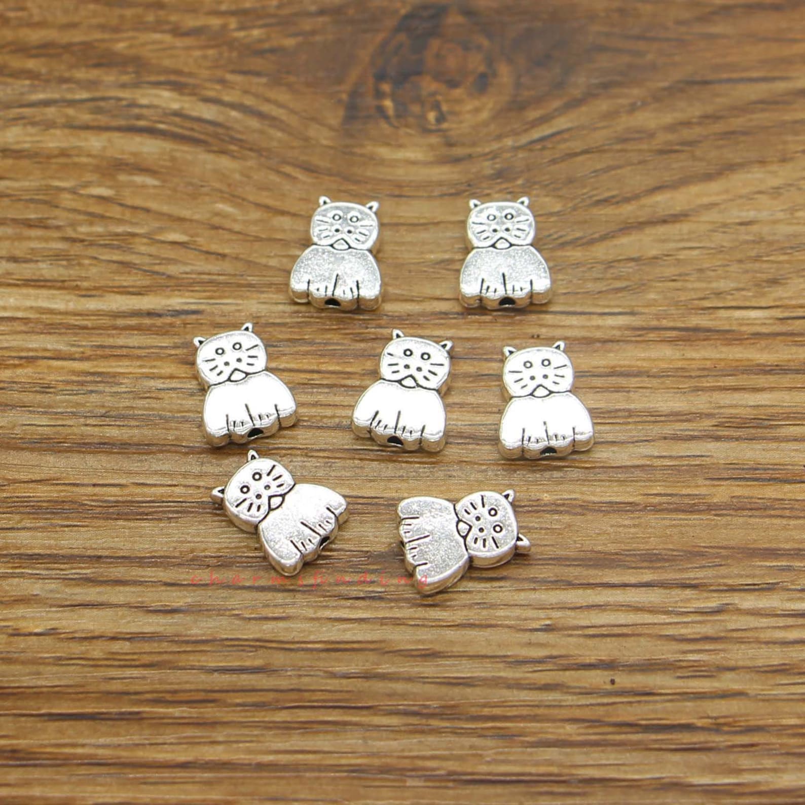 50pcs Small Mini Cat Feline Pet Beads Spacers Antique Silver | Etsy