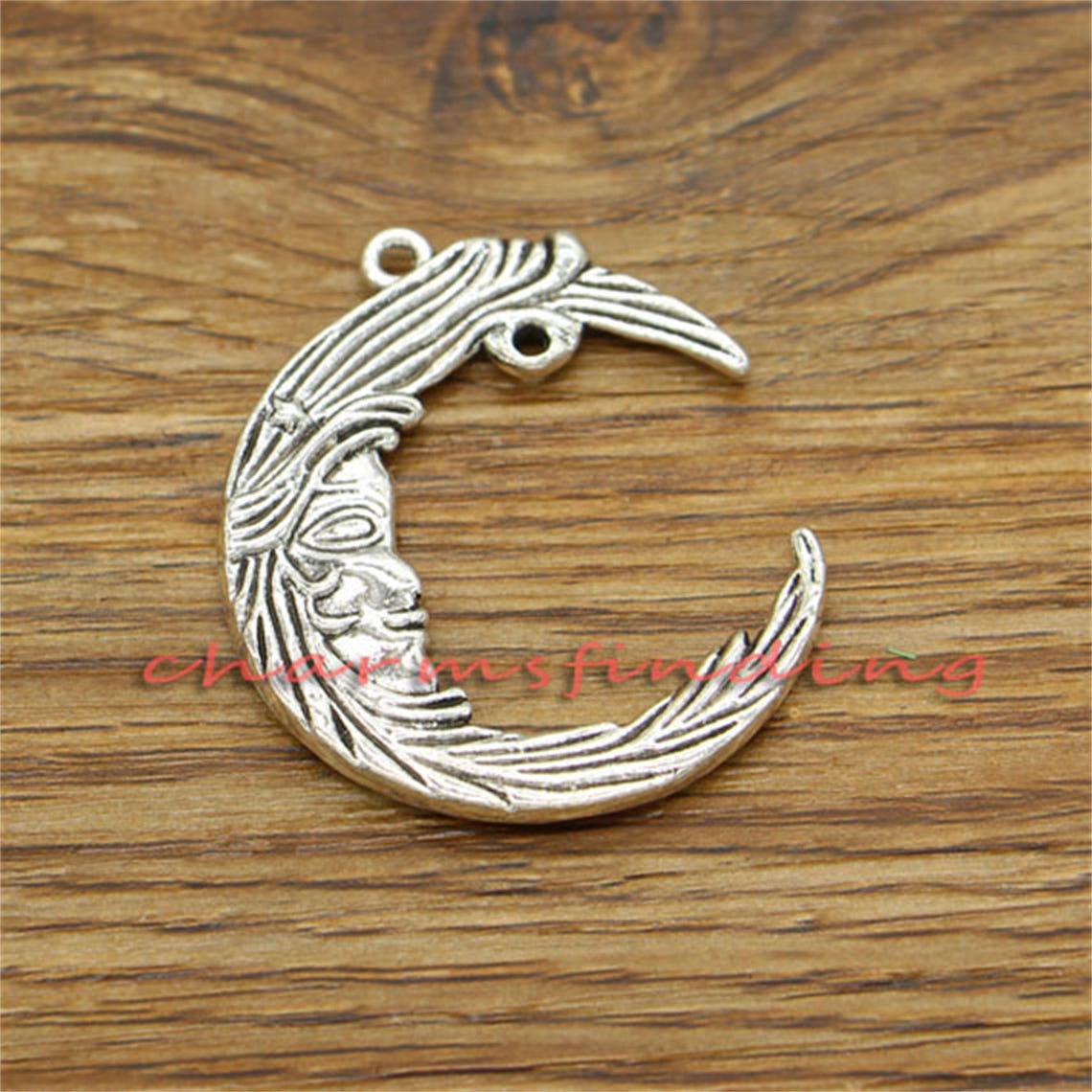 5pcs Large Moon Charms Moon Face Night Charms Antique Silver Tone ...
