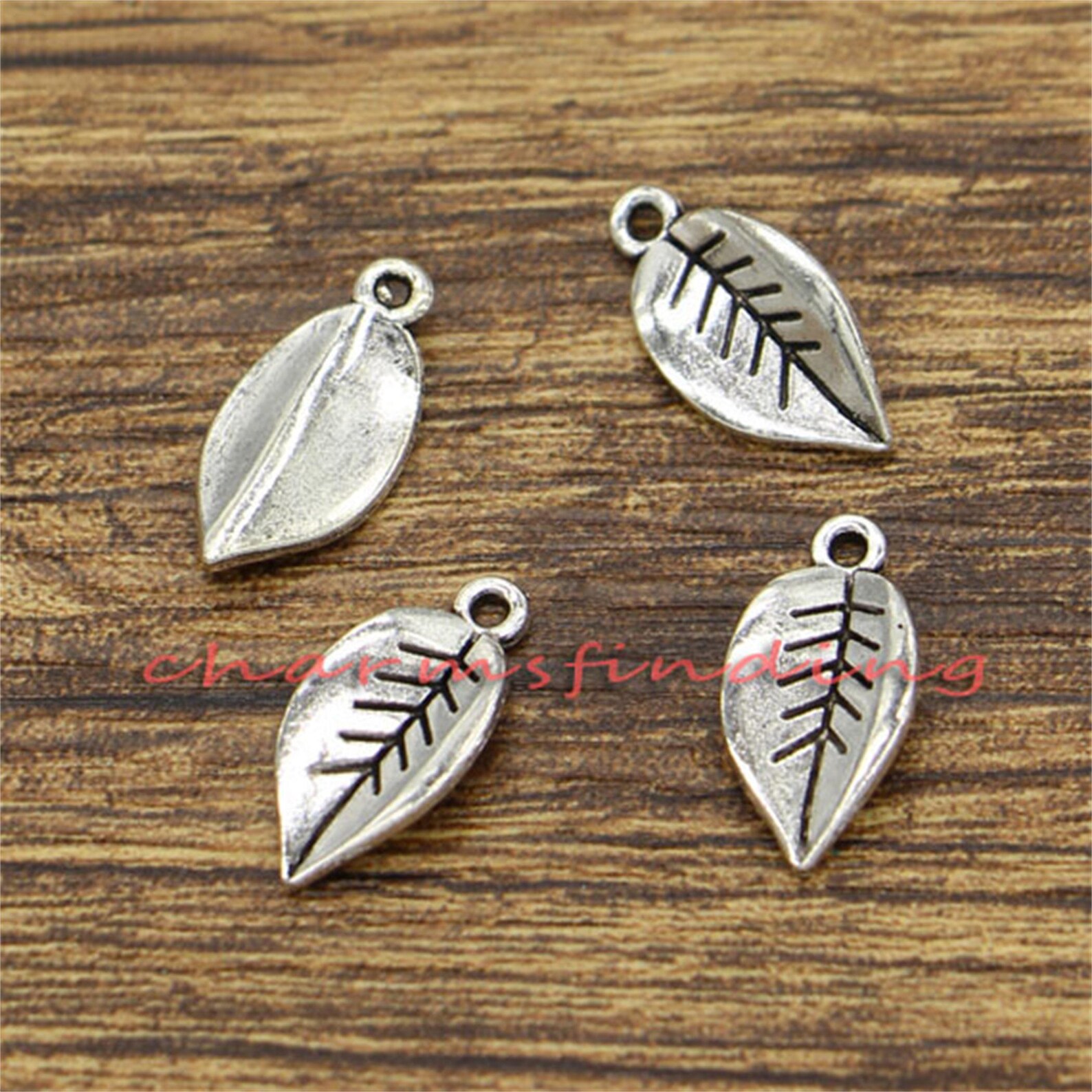 50pcs Leaf Charms Tree Leaves Charm Antique Silver Tone 19x9mm Cf0078 ...