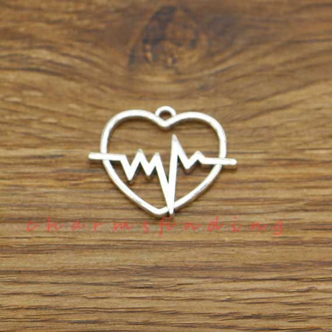 15pcs Heartbeat Charm Pulse Charms Antique Silver Tone 25x30mm - Etsy