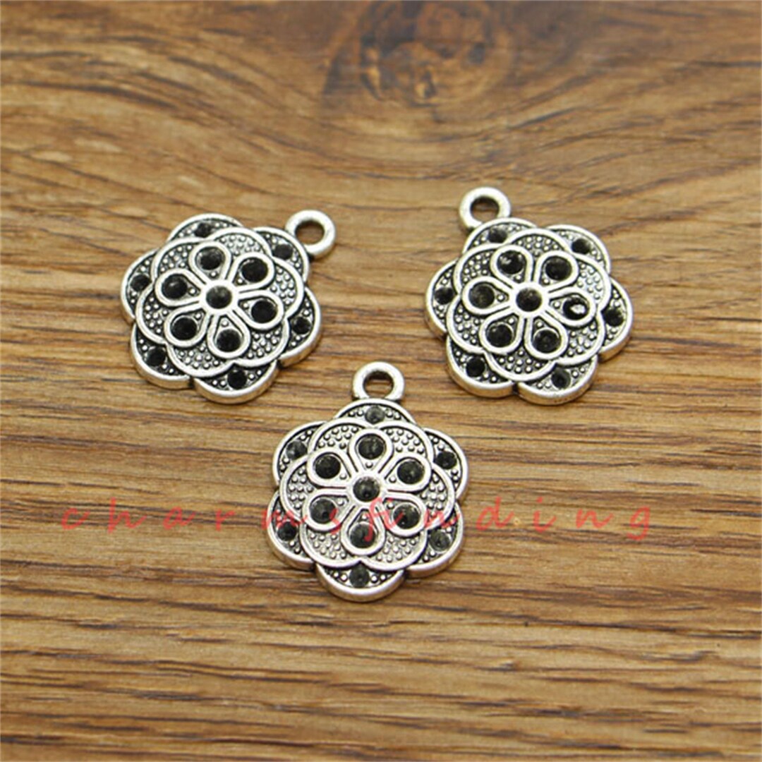 15pcs Flower Floral Charm Antique Silver Tone 17x21mm Cf3473 - Etsy