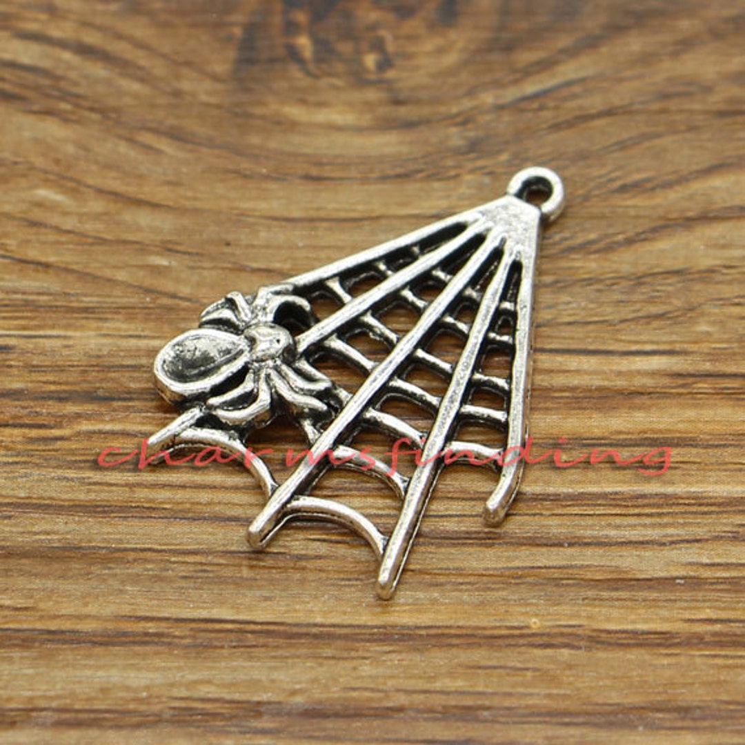 10pcs Large Spider Web Charms Halloween Charms Antique Silver Tone ...