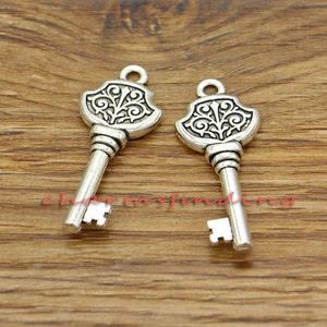 15pcs Key Charms Pendants Flower Key Antique Silver Tone - Etsy