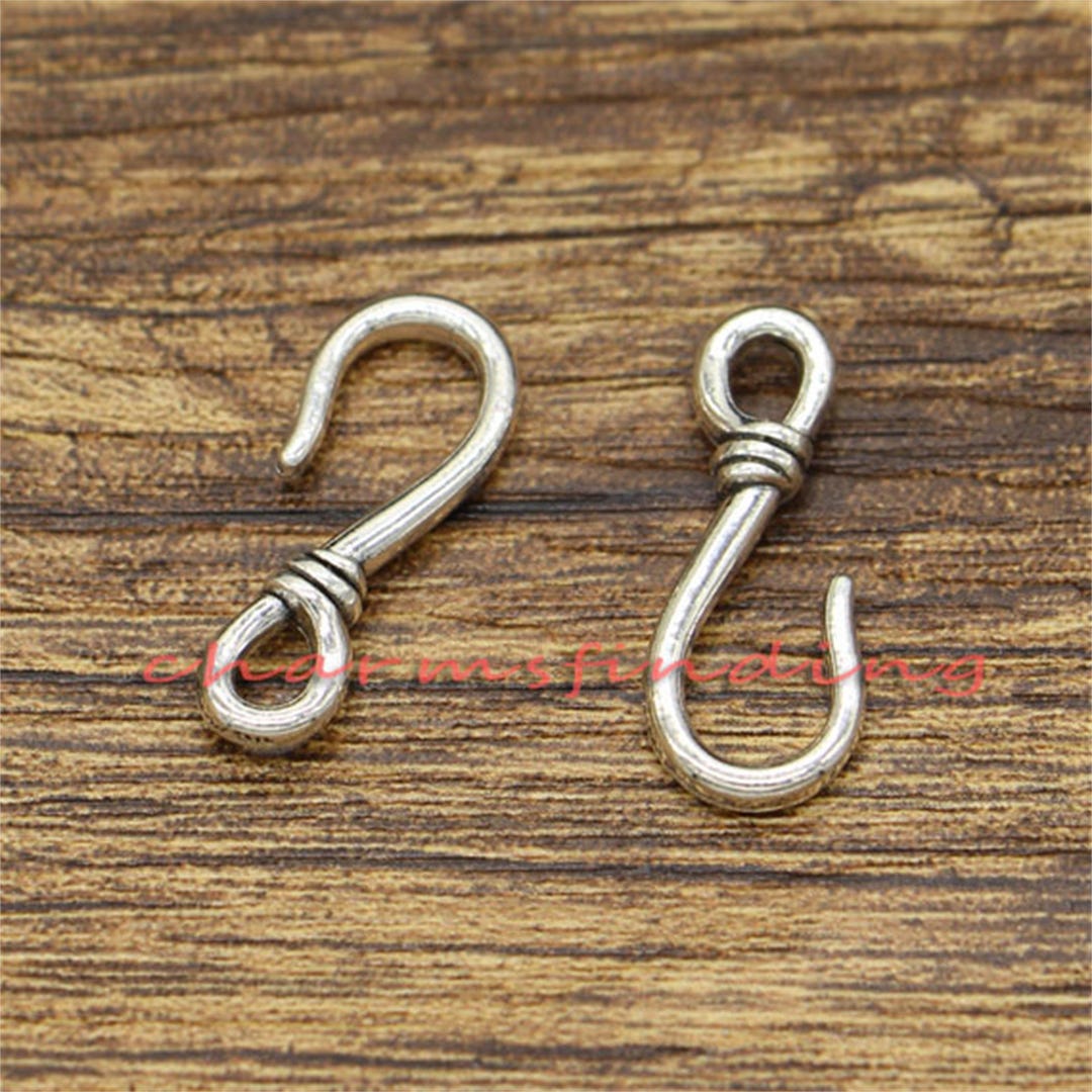 30pcs Fishing Hook Charms Hook Charms Antique Silver Tone 10x25mm ...