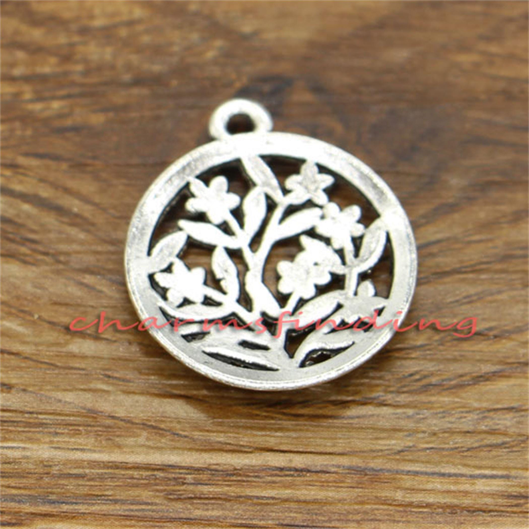10pcs Flower Charms Floral Charms Pendant Antique Silver Tone 27x23mm ...