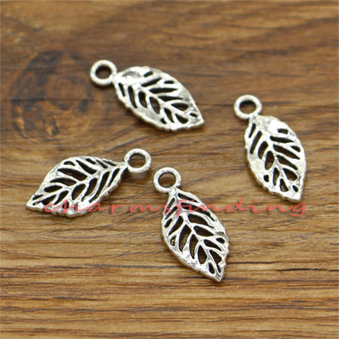 50pcs Leaf Charms Tree Leaves Charm Antique Silver Tone 19x9mm Cf2448 ...