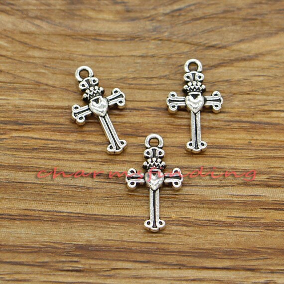 50pcs Cross Charms Religious Charms Antique Silver Tone - Etsy