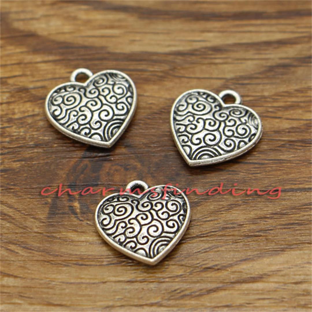 20pcs Heart Charm Love Charms Valentines Charms 2 Sided Charms Antique ...