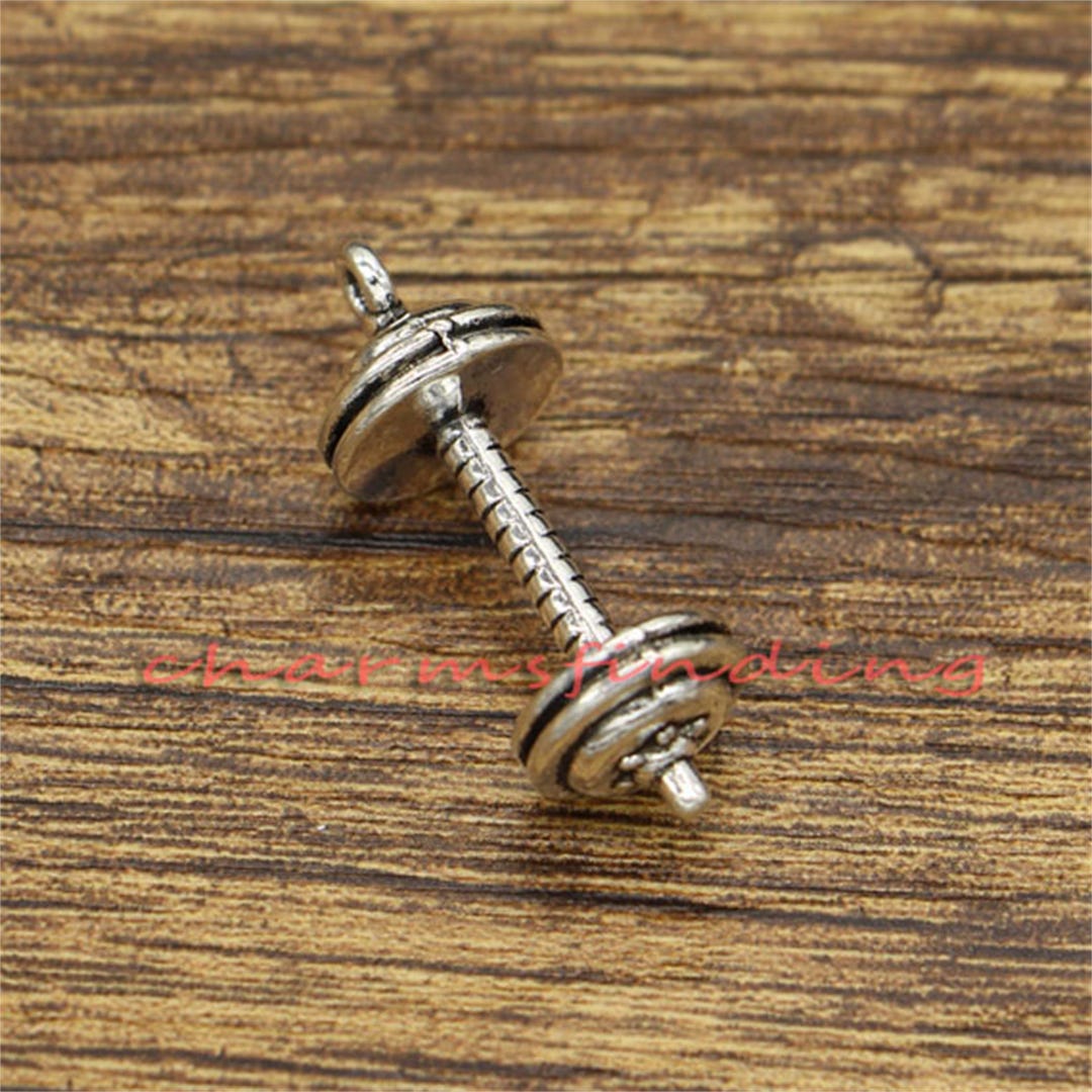 10pcs Barbell Charms 3D Weightlifting Charms Gym Charm Antique Silver ...