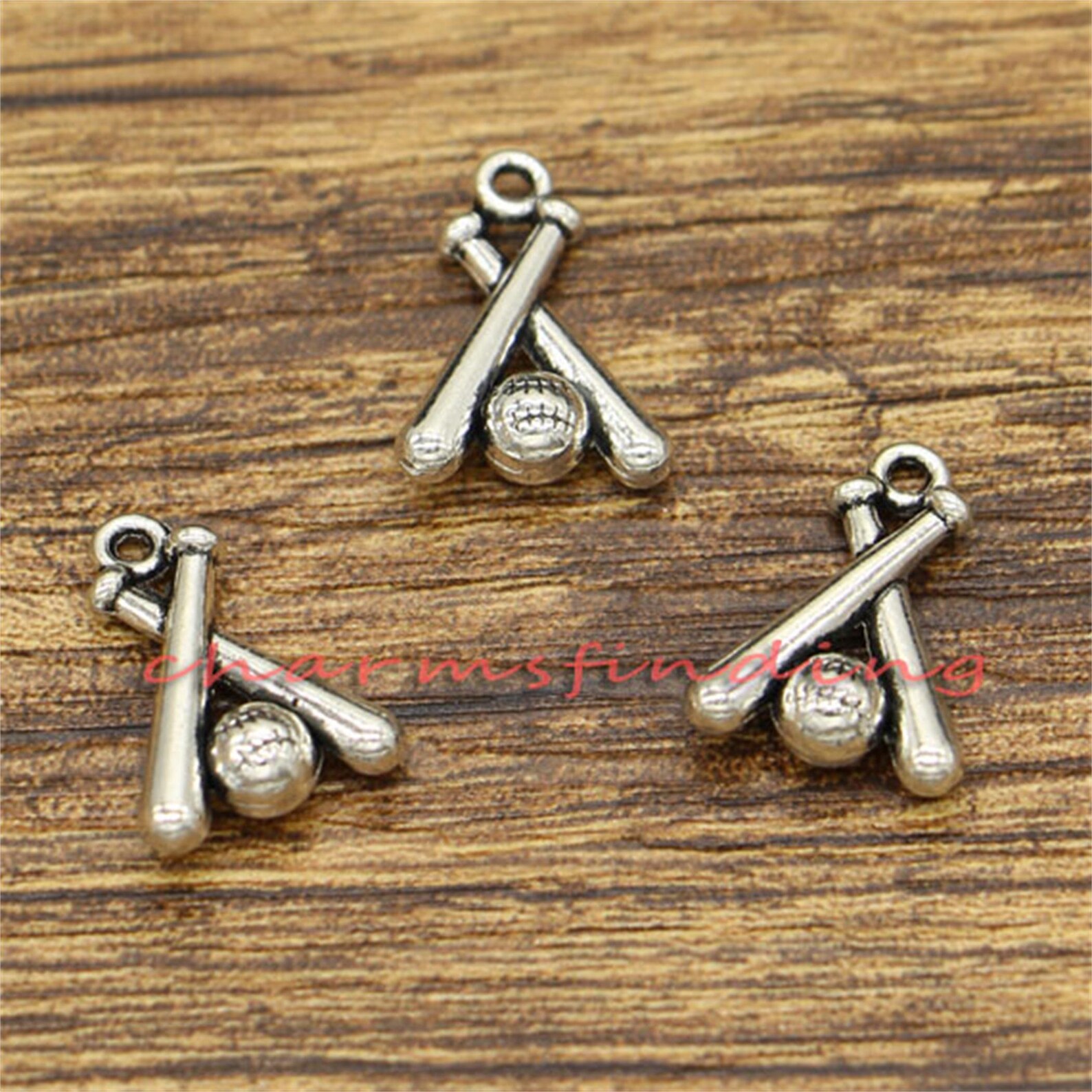 20pcs Baseball Charms 2 Sided Play Ball Charms Antique Silver Tone 13 ...