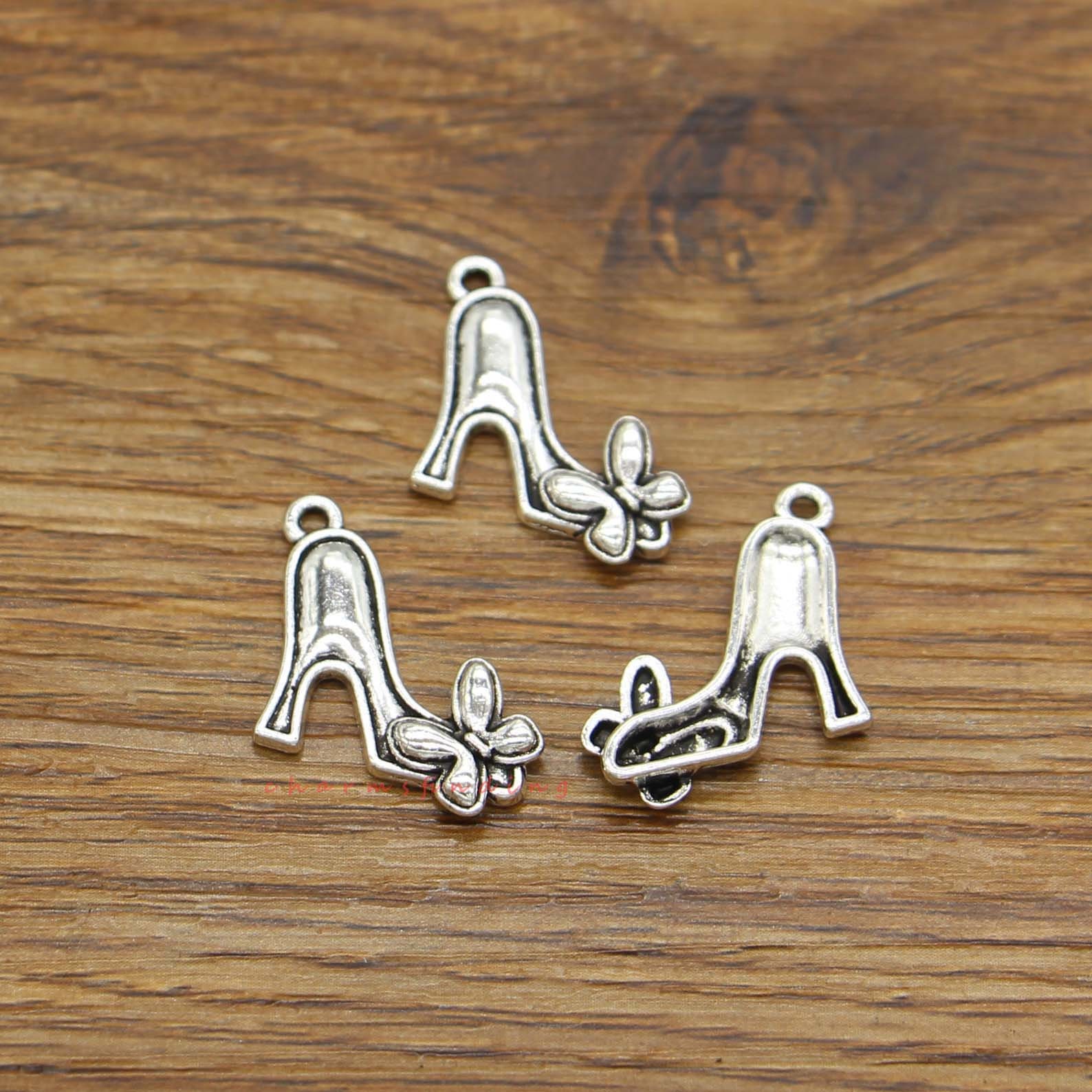 30pcs High Heel Shoe Charms Fashion Lady Charms Antique Silver Tone ...