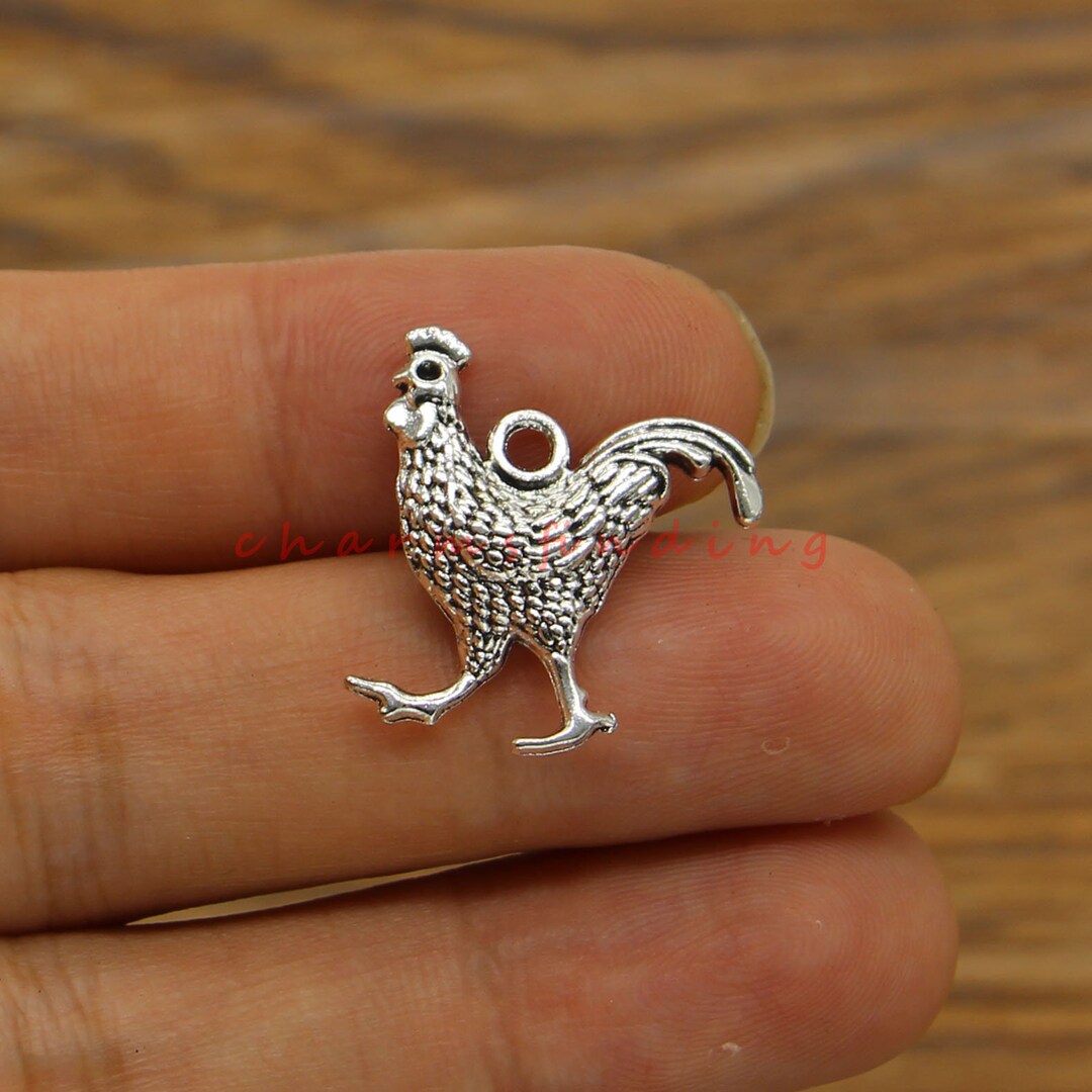 10pcs Rooster Charms Poultry Charms Antique Silver Tone 19x31mm Cf4555 ...
