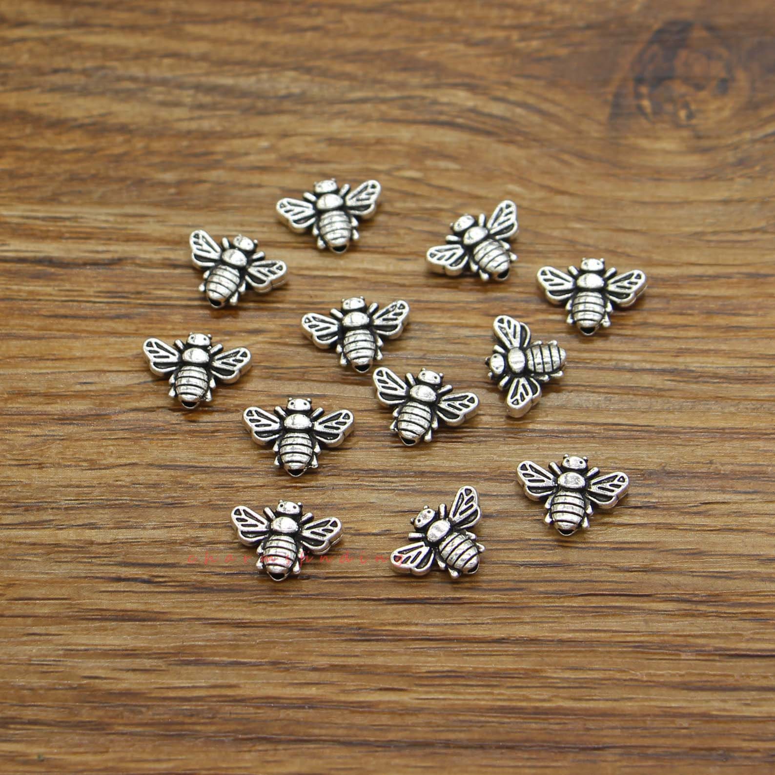 50pcs Bee Wasp Insect Beads Spacers Metal Loose Beads Antique Silver ...