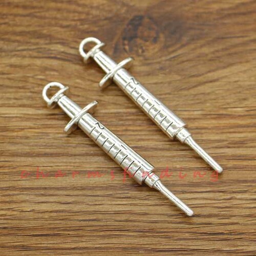 20pcs Syringe Charms Medical Charm Antique Silver Tone 9x30mm - Etsy