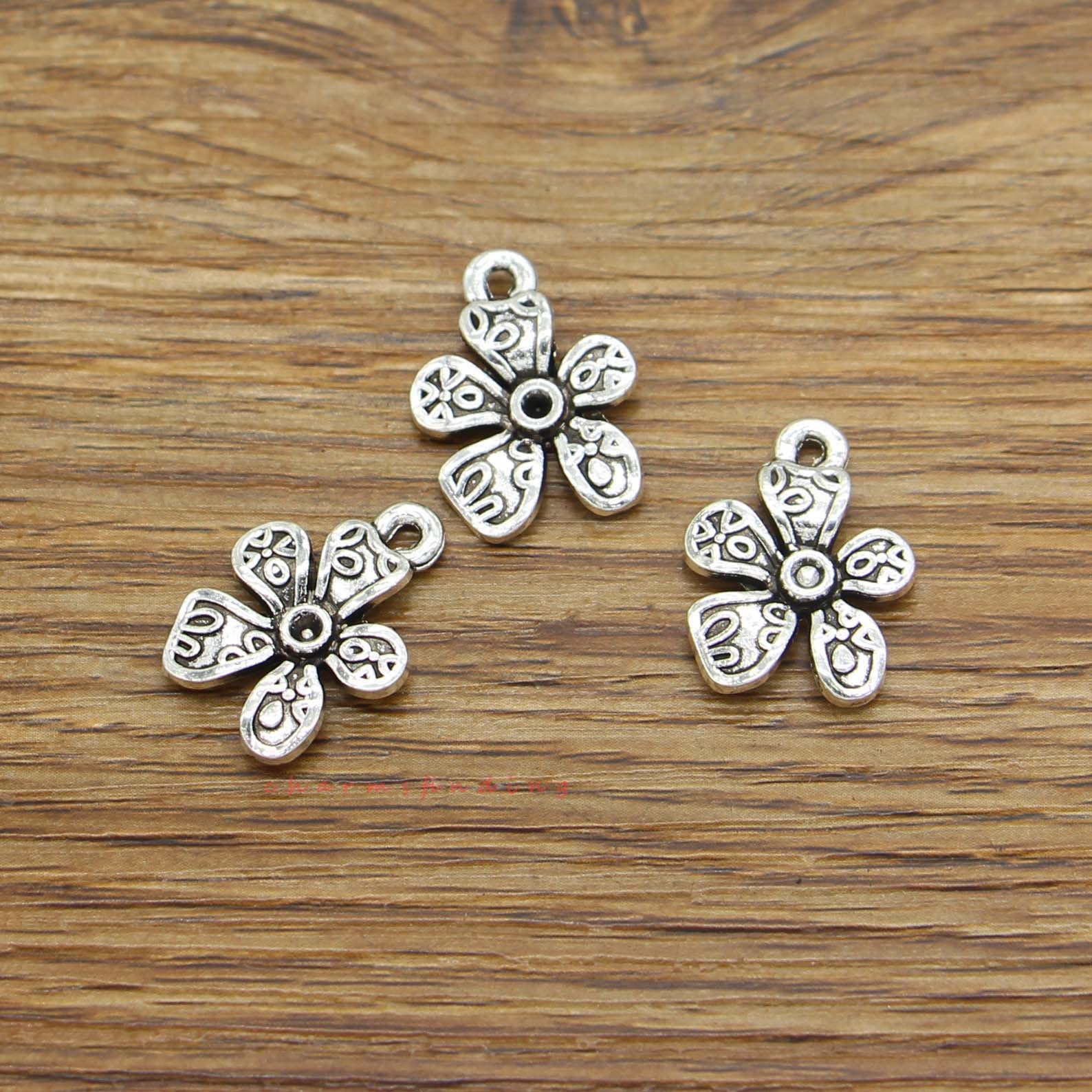 15pcs Flower Charms Floral Plant Charms Antique Silver Tone | Etsy