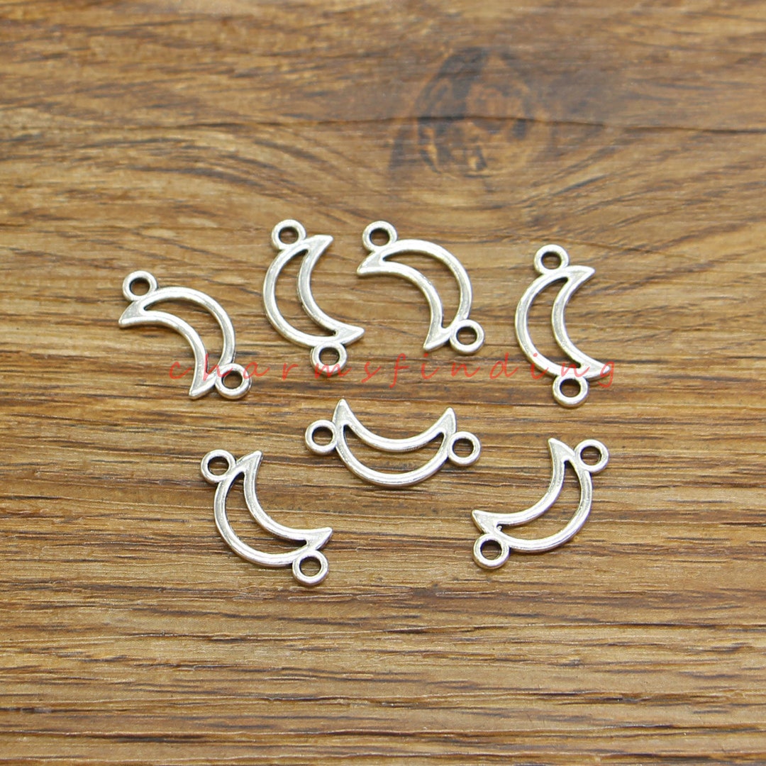 50pcs Crescent New Moon Connector Charms Bulk Connectors Antique Silver ...