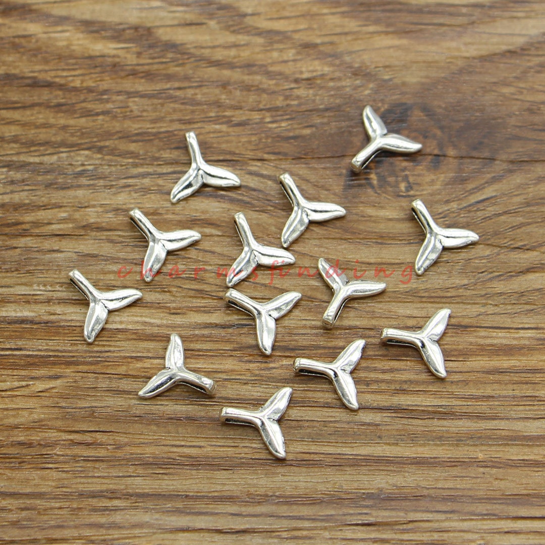 50pcs Fish Tail Fin Charms Whale Tale Bulk Small Charm Antique Silver ...
