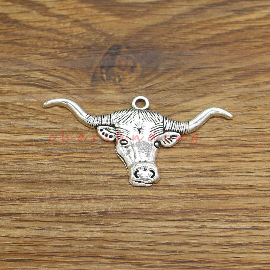 6pcs Cattle Skull Charms Longhorn Buffalo Charms Antique Silver Tone ...