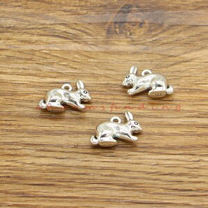 15pcs Rabbit Charms Rabbit Hare Charms Antique Silver Tone Back Loop ...