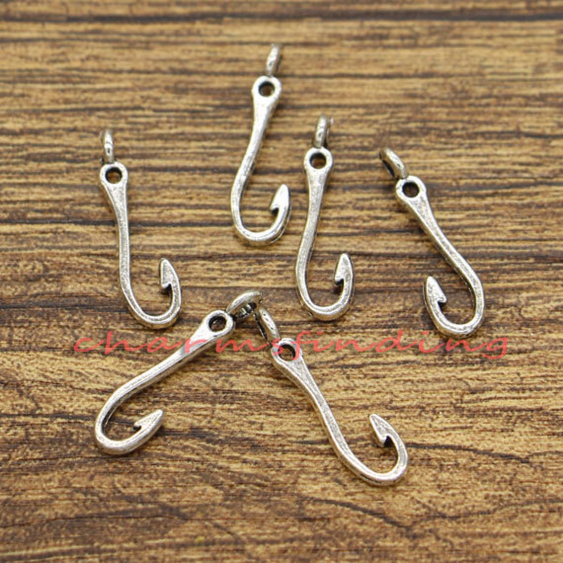 100pcs Fishing Hook Charms Hook Charms Antique Silver Tone | Etsy