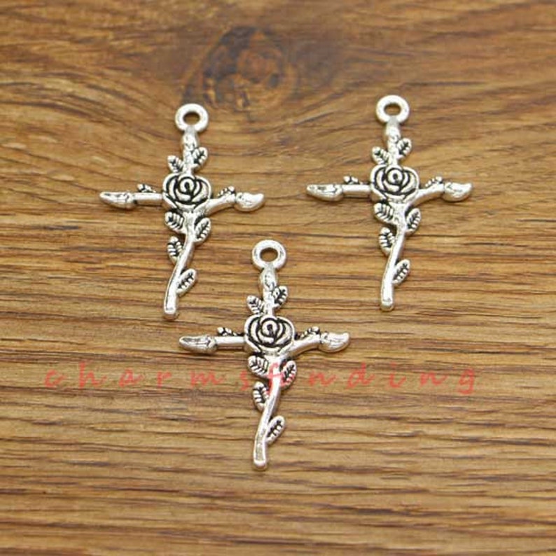 20pcs Rose Cross Charms Religious Charms Antique Silver Tone - Etsy