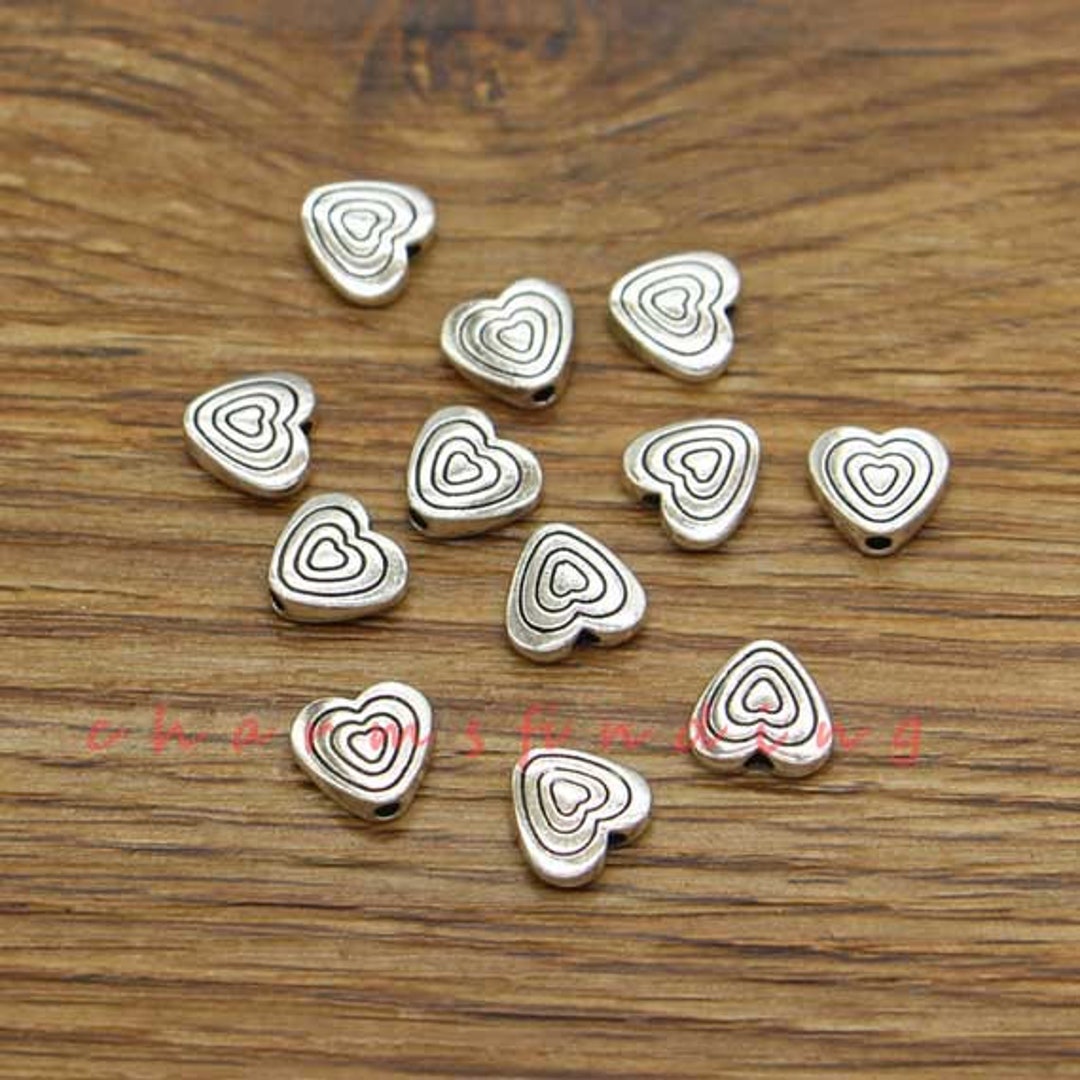 50pcs Triple Heart Hearts Beads Spacer Antique Silver Tone 9x9x3mm 4mm ...