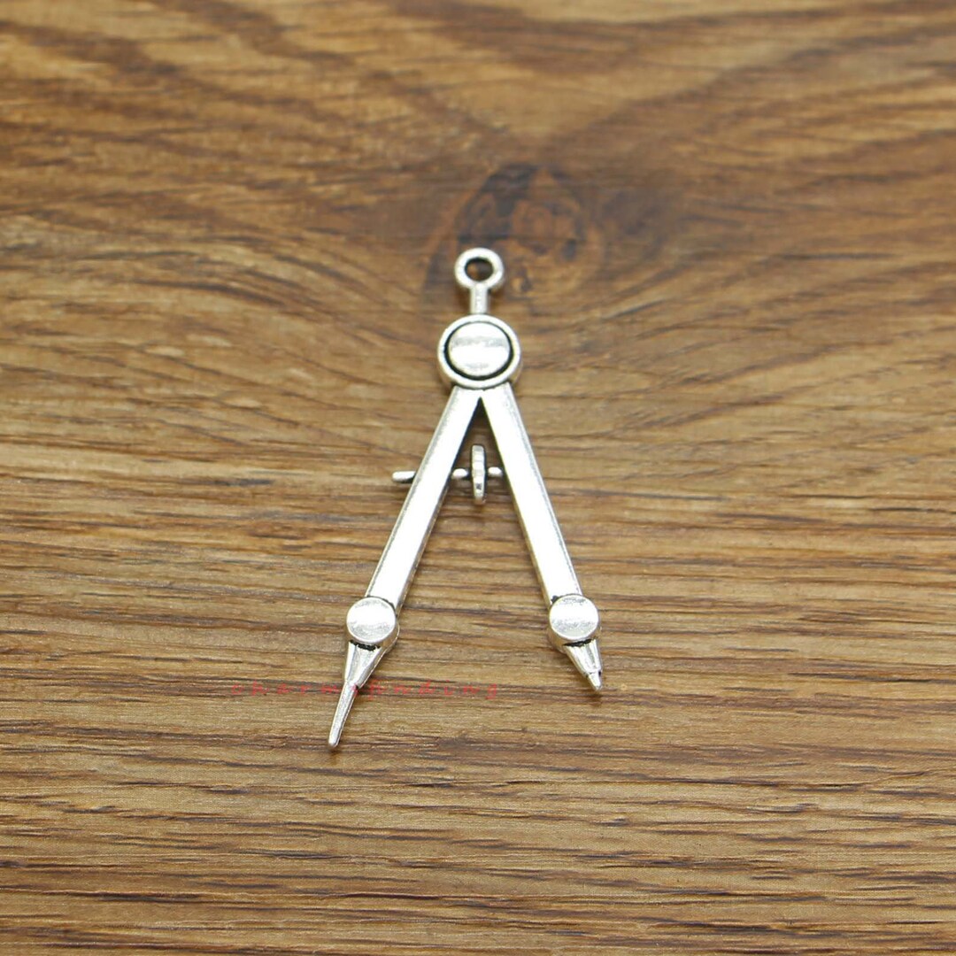 10pcs Drawing Compasses Charms Pendants 2 Sided Antique Silver Tone ...