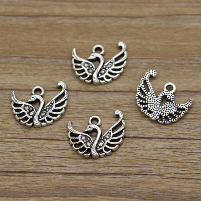 50pcs Swan Charms Bird Charm Antique Silver Tone 18x16mm - Etsy