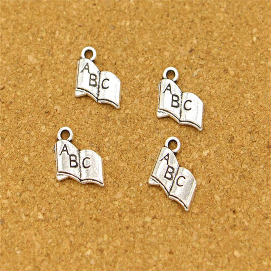 50pcs ABC Book Charm Reading Charm Open Book Mini Book Charms Antique ...