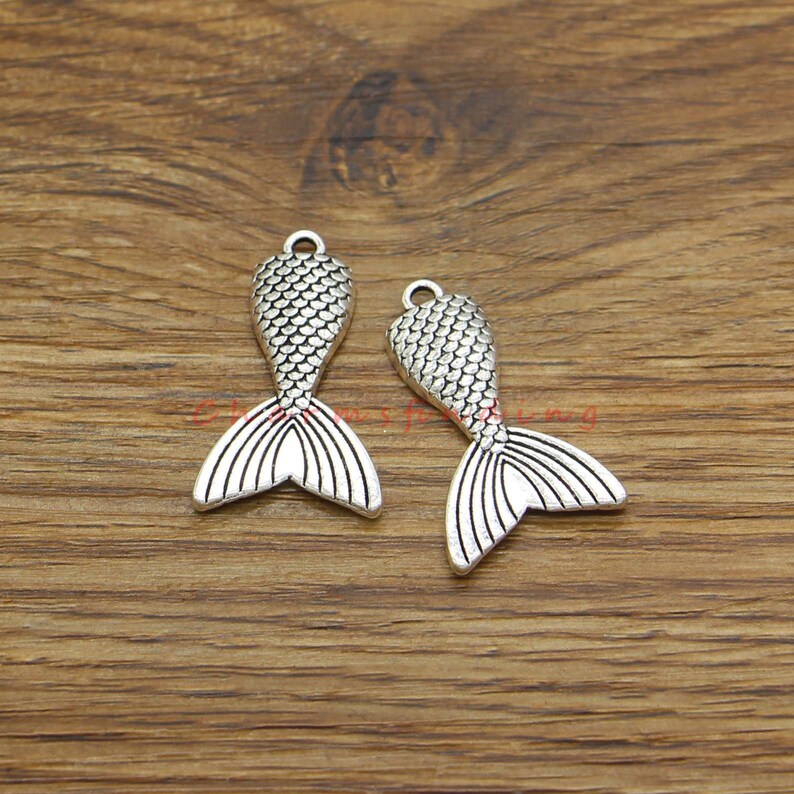 10pcs Mermaid Charms Mermaid Scale Tail Ocean Charms Antique Silver ...