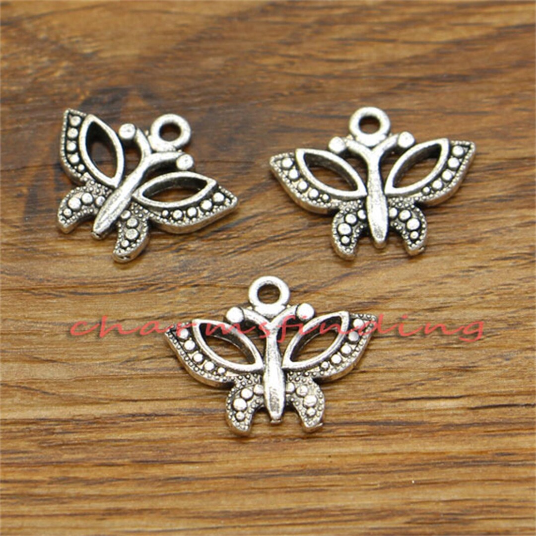 30pcs Butterfly Charms Fly Moth Charms Antique Silver Tone 17x20mm ...