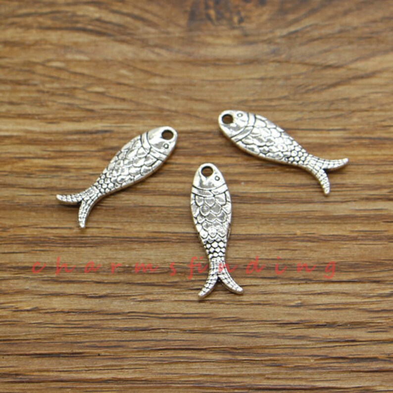 25pcs Fish Charms Charms Double Sided Antique Silver Tone - Etsy