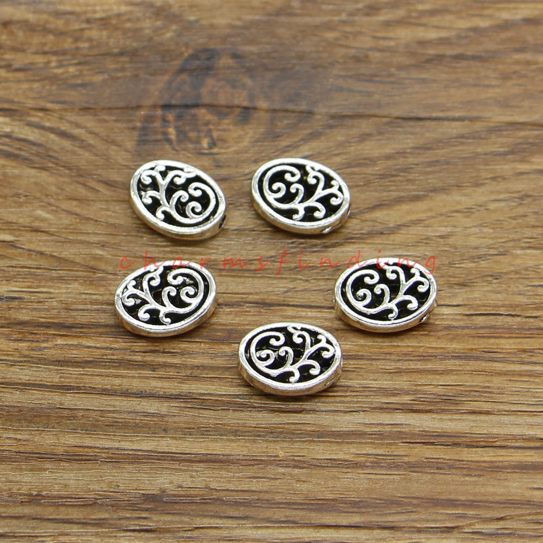 30/60pcs Silver Metal Swirl Scroll Fower Beads Spacers Antique Silver ...