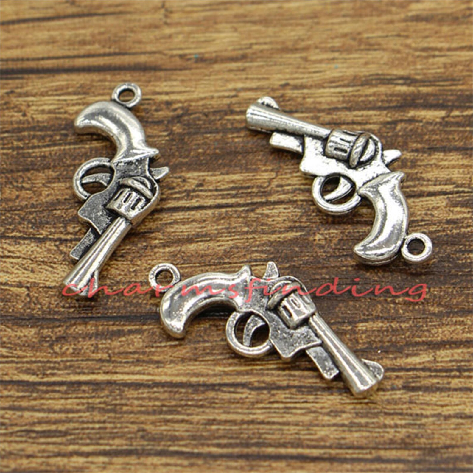 20pcs Gun Charms 2 Sided Revolver Hand Gun Charms Antique Silver Tone ...