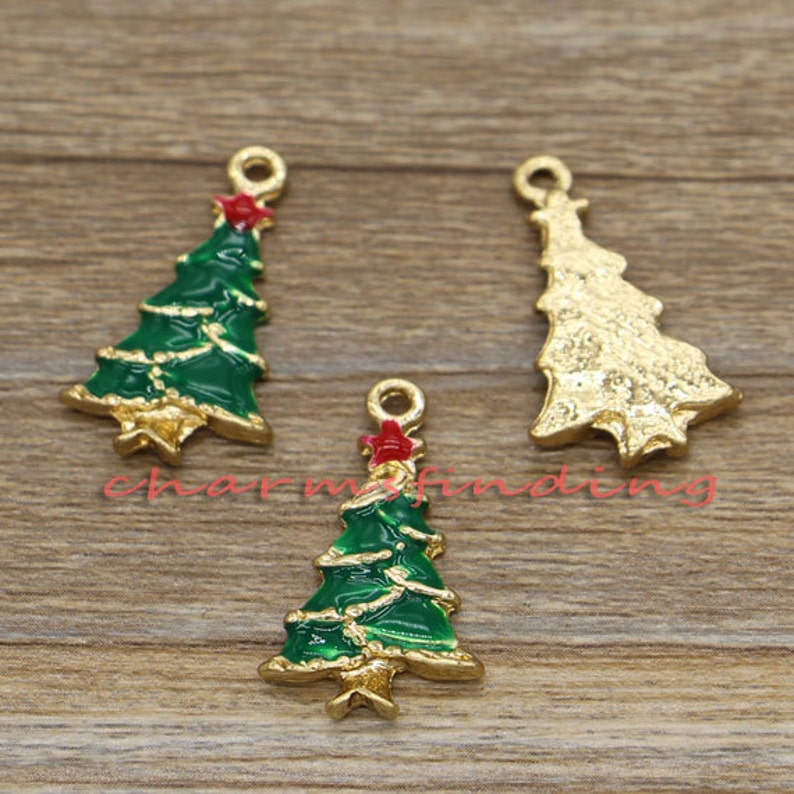 5pcs Christmas Tree Charms Star Charms Gold Plated Enamel - Etsy