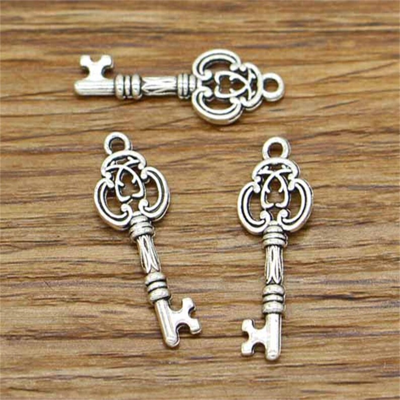 50pcs Key Charms Home Key Charms Heart Key Charm Antique Silver Tone ...