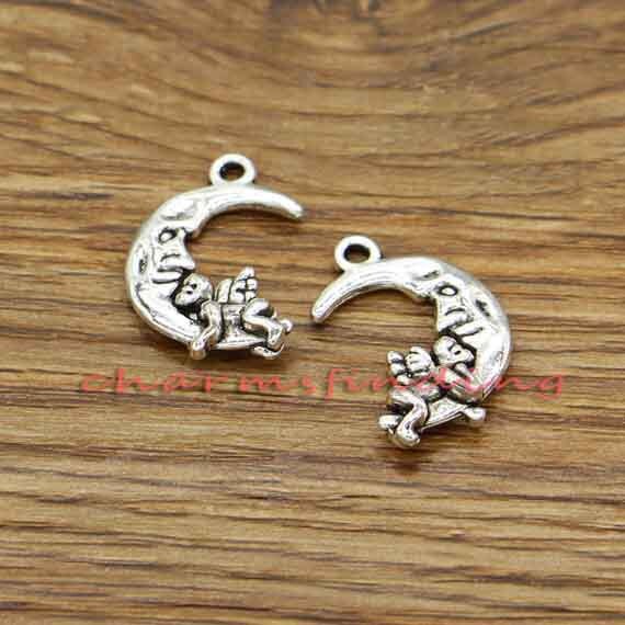 20pcs Moon Charms Moon With Baby Angel Charms Antique Silver - Etsy