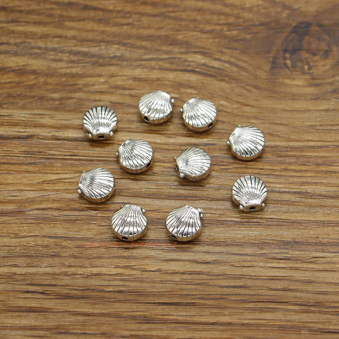 50pcs Shell Beads Metal Loose Bulk Beads Antique Silver Tone 8x8x4mm ...