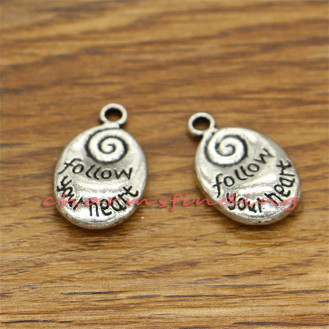 15pcs Follow Your Heart Charms Word Valentine Charms Antique Silver ...