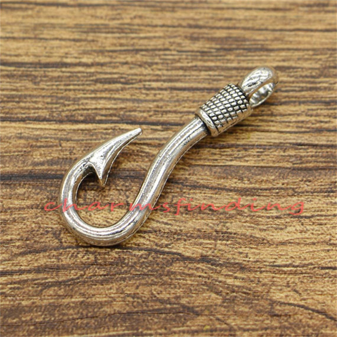 20pcs Large Fish Hook Charms Antique Silver Tone 36x13x7mm Cf0432 - Etsy