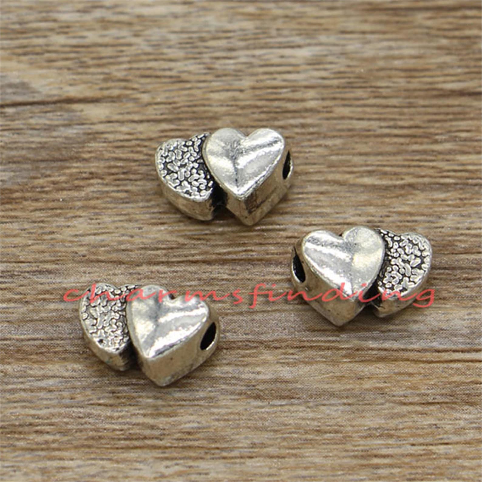 20pcs Double Heart Bead Loose Beads Antique Silver Tone 12x8mm Cf0351 ...