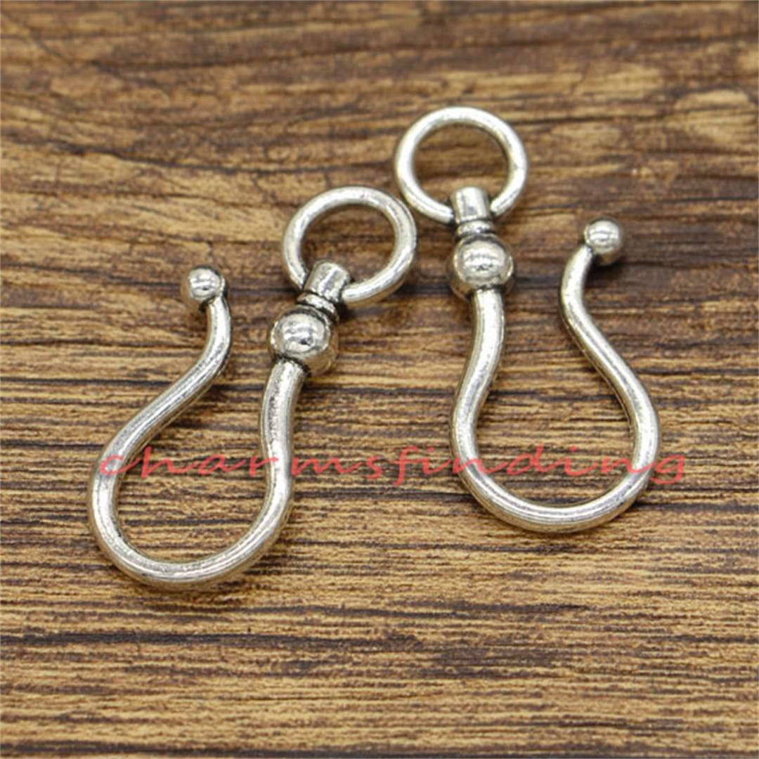10pcs Large Hook Charms Large Size Charms Antique Silver Tone 16x37mm ...