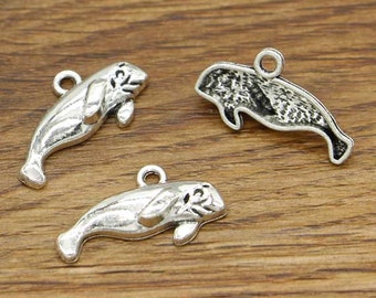 30pcs Manatee Charms Fish Charm Antique Silver Tone 24x13mm - Etsy
