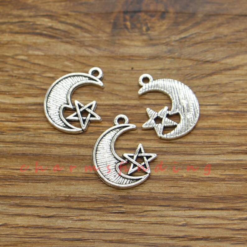 50pcs Moon and Star Charms Celestial Charms Antique Silver - Etsy