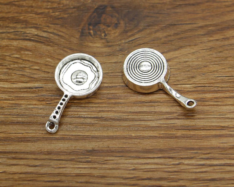 10 Frying Pan Charms Pendants Antique Silver Tone 17x32mm - Etsy