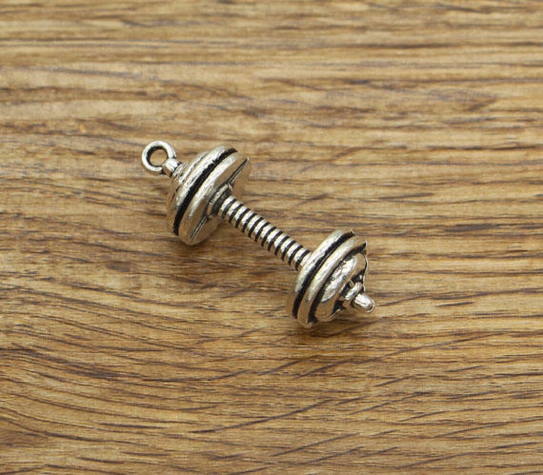 10pcs Barbell Charms 3D Weightlifting Charms Gym Charm Antique Silver ...