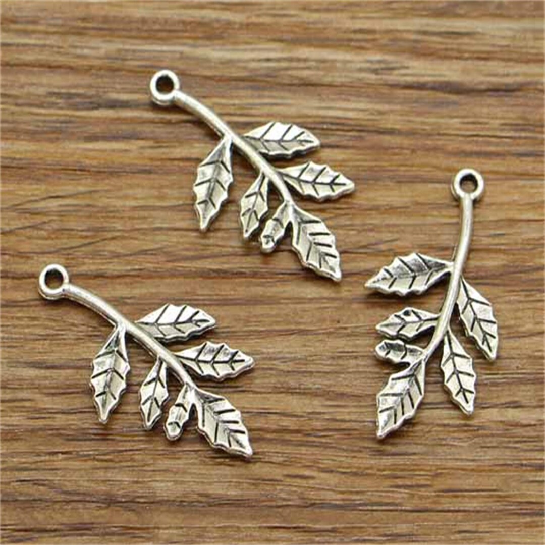 30pcs Leaf Charm Tree Branch Charm Antique Silver Tone 30x16mm Cf2888 ...