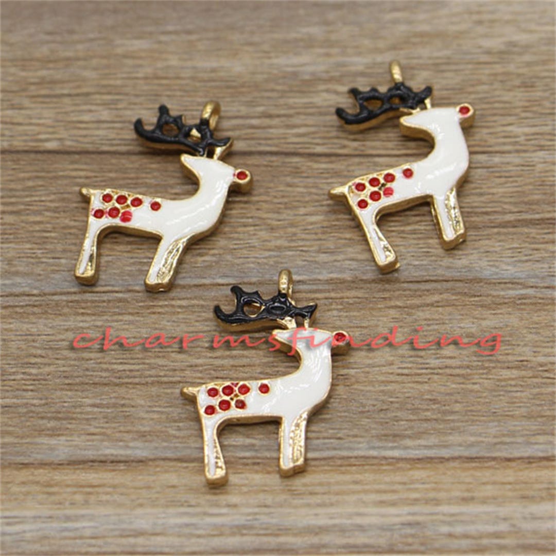 10pcs Reindeer Deer Charms Christmas Charms Gold Plated Enamel Charms ...