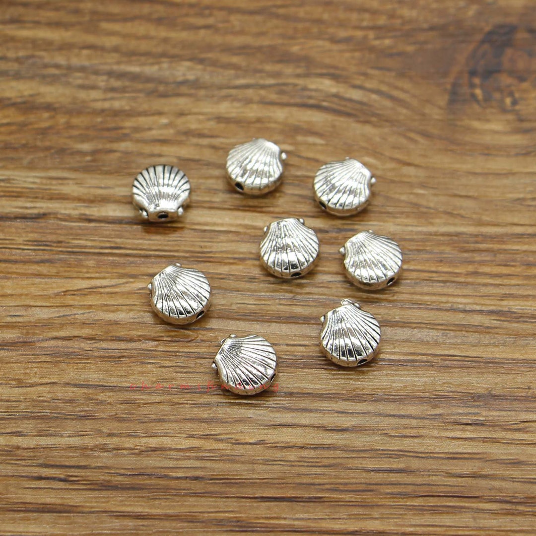 50pcs Shell Beads Metal Loose Bulk Beads Antique Silver Tone 8x8x4mm ...
